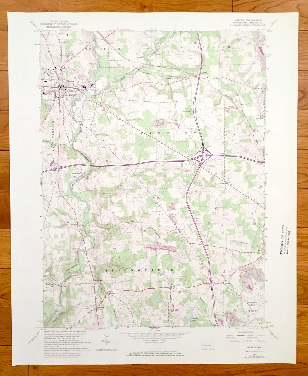 Antique Mercer, Pennsylvania 1961 US Geological Survey Topographic Map ...