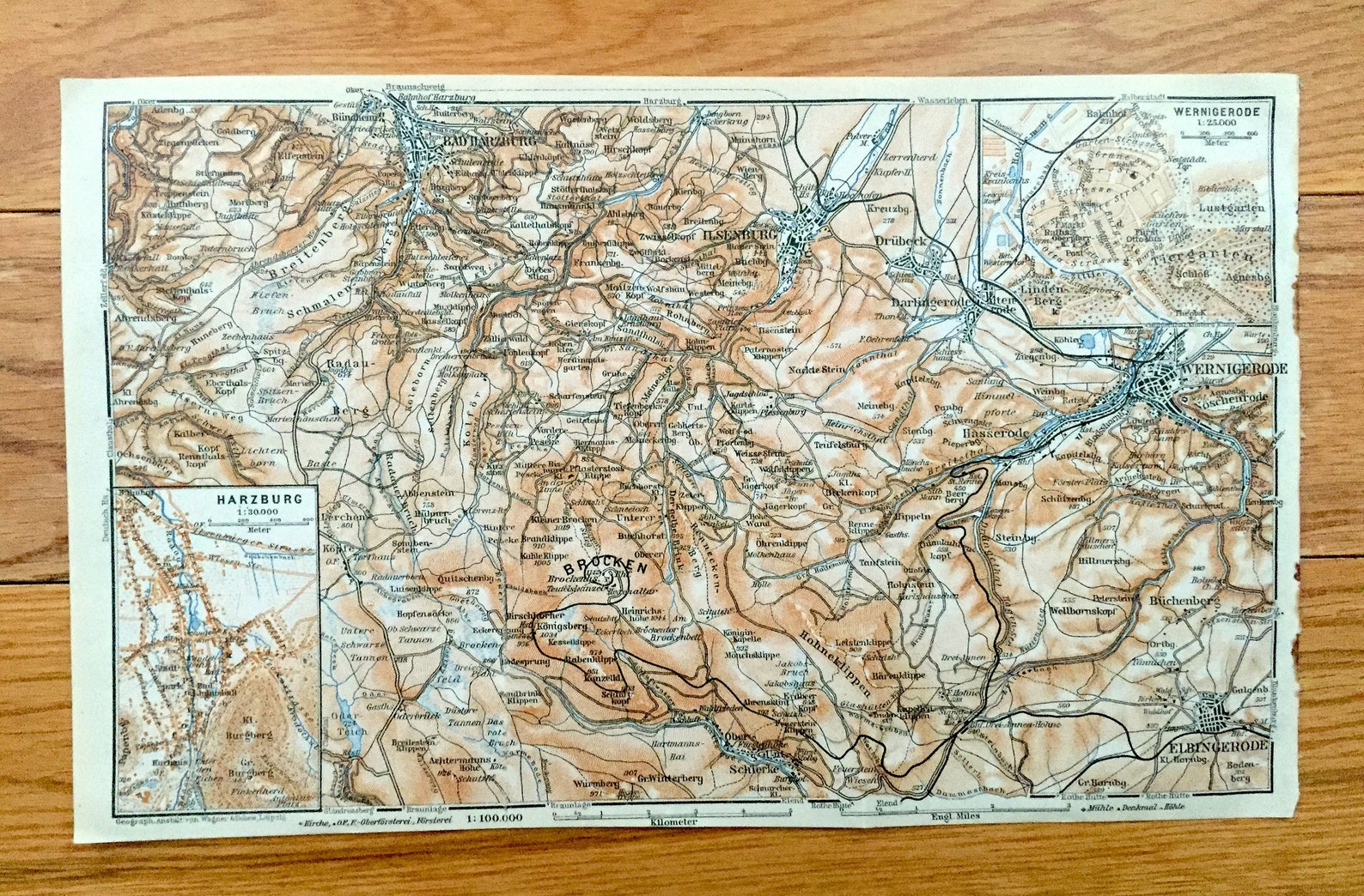 Antique 1925 Brocken, Germany Map From Baedekers Guide Atlas – Bad ...