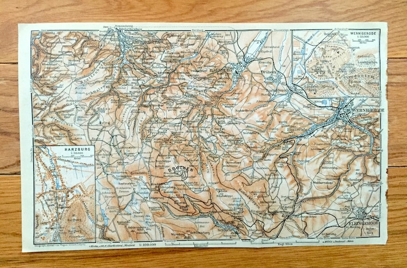 Antique 1925 Brocken, Germany Map From Baedekers Guide Atlas – Bad ...