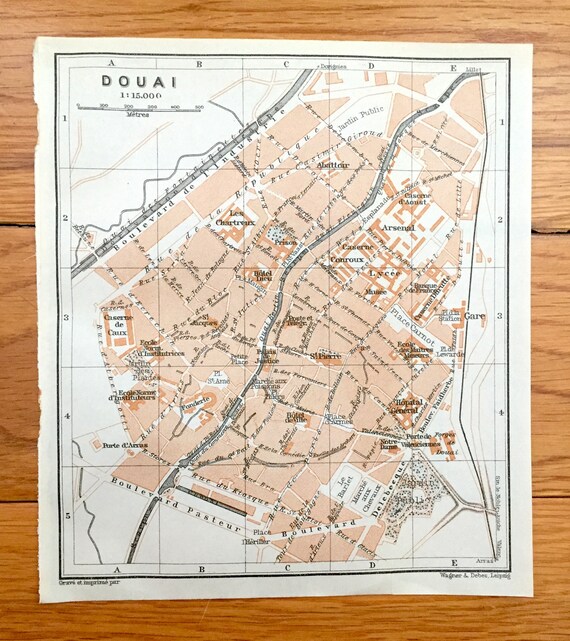 Antique 1909 Douai France Map From Baedekers Guide Atlas | Etsy