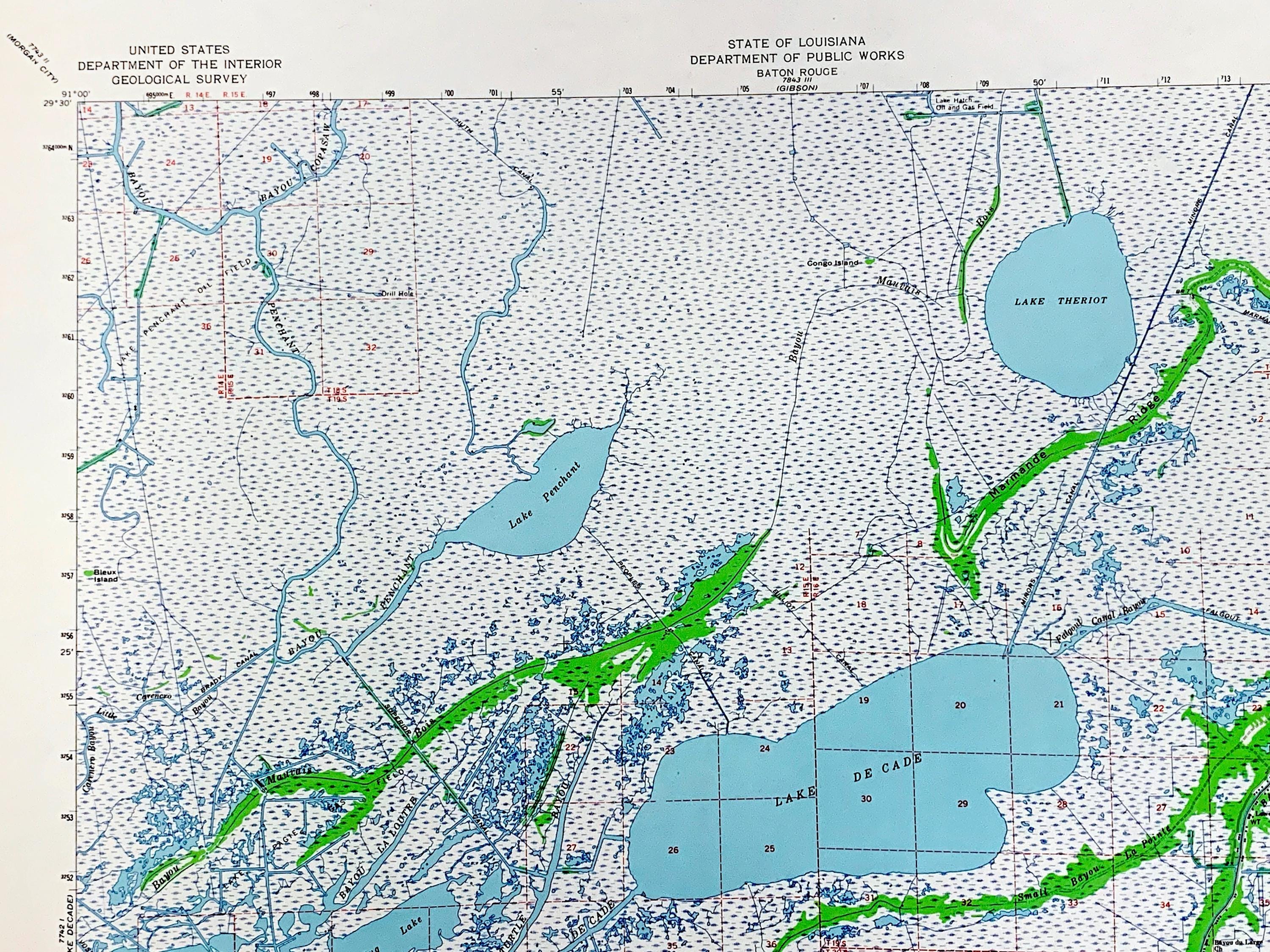Antique Bayou Du Large, Louisiana 1964 US Geological Survey Topographic ...