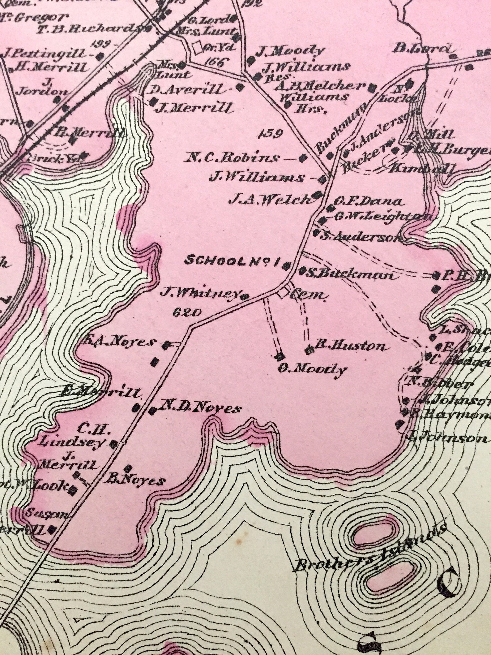 Antique 1871 Falmouth, Maine Map From F.W. Beers Atlas of Cumberland ...