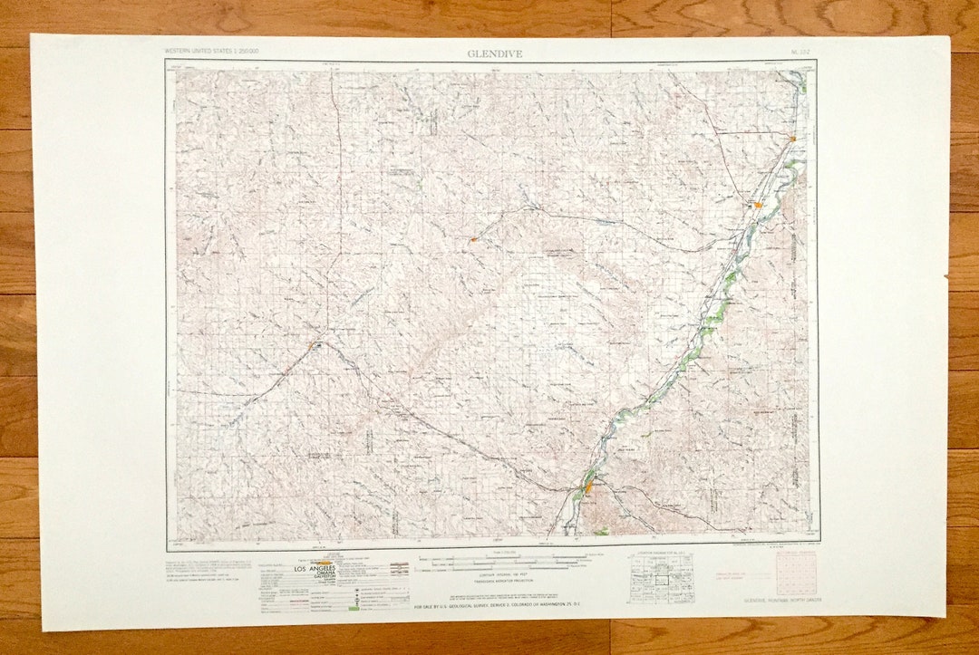 Antique Glendive, Montana 1958 US Geological Survey Topographic Map ...
