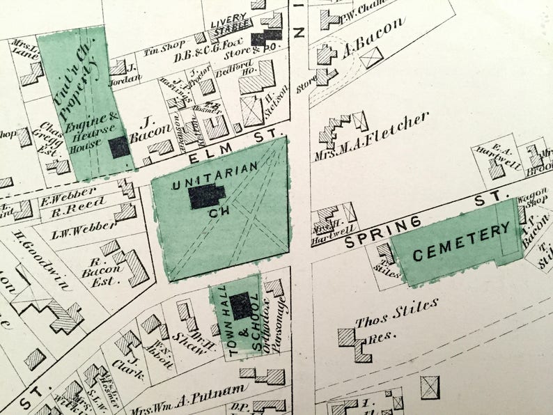 Antique 1875 Bedford Massachusetts Map From J.B. Beers Atlas | Etsy