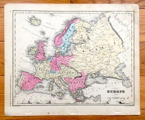 Antique Europe 1866 Rand Mcnally Map England France Spain | Etsy UK