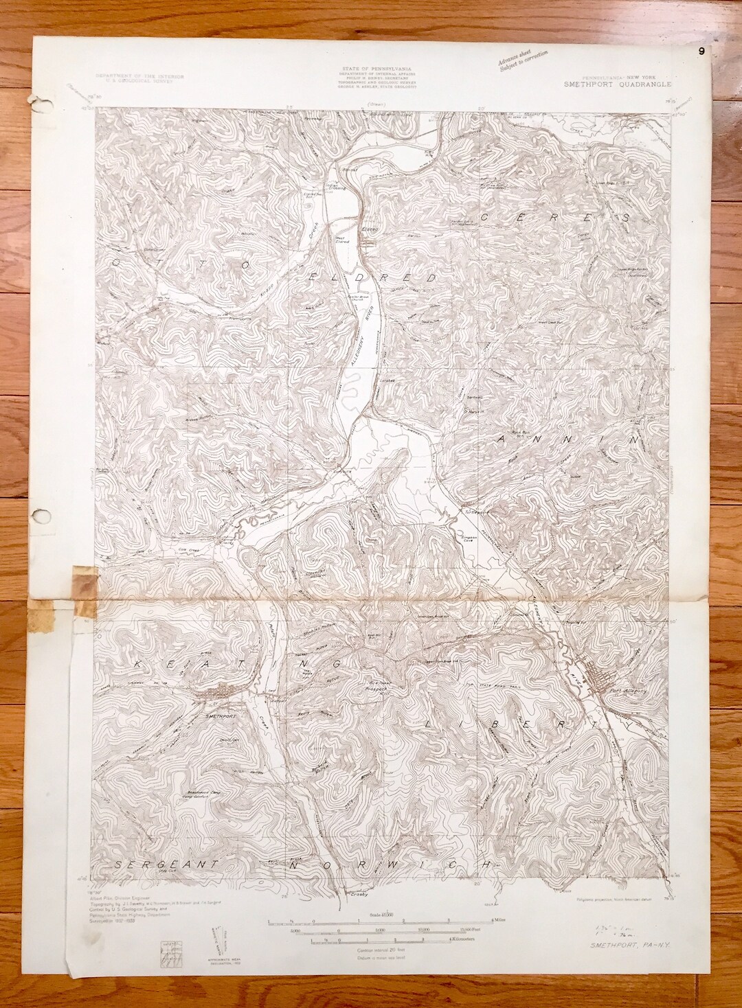 Antique Smethport, Pennsylvania 1932 US Geological Survey Topographic ...