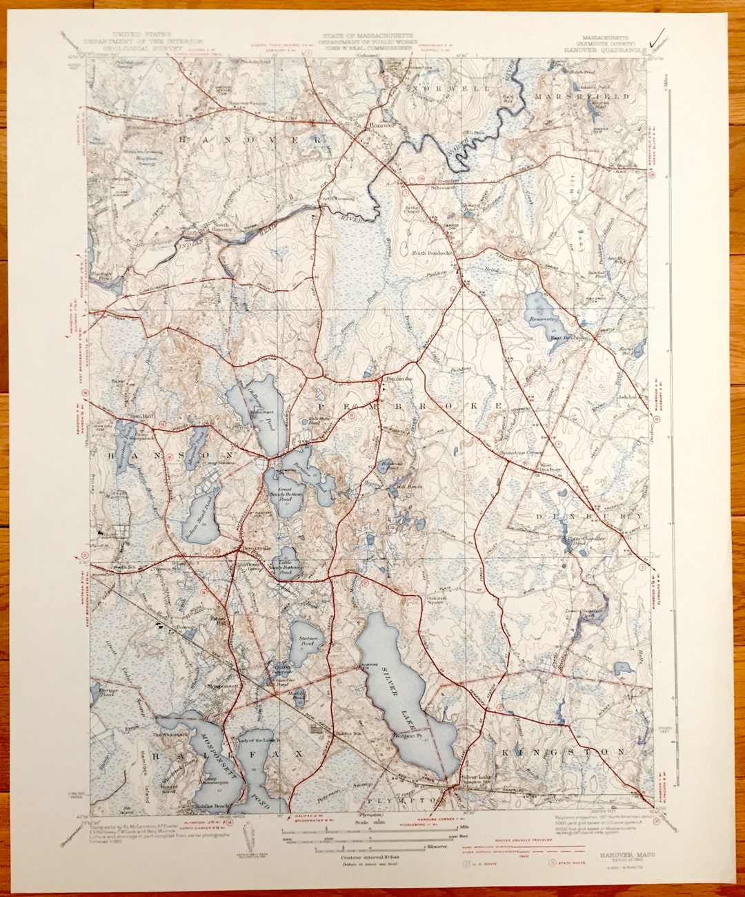 Antique Hanover, Massachusetts 1940 US Geological Survey Topographic ...