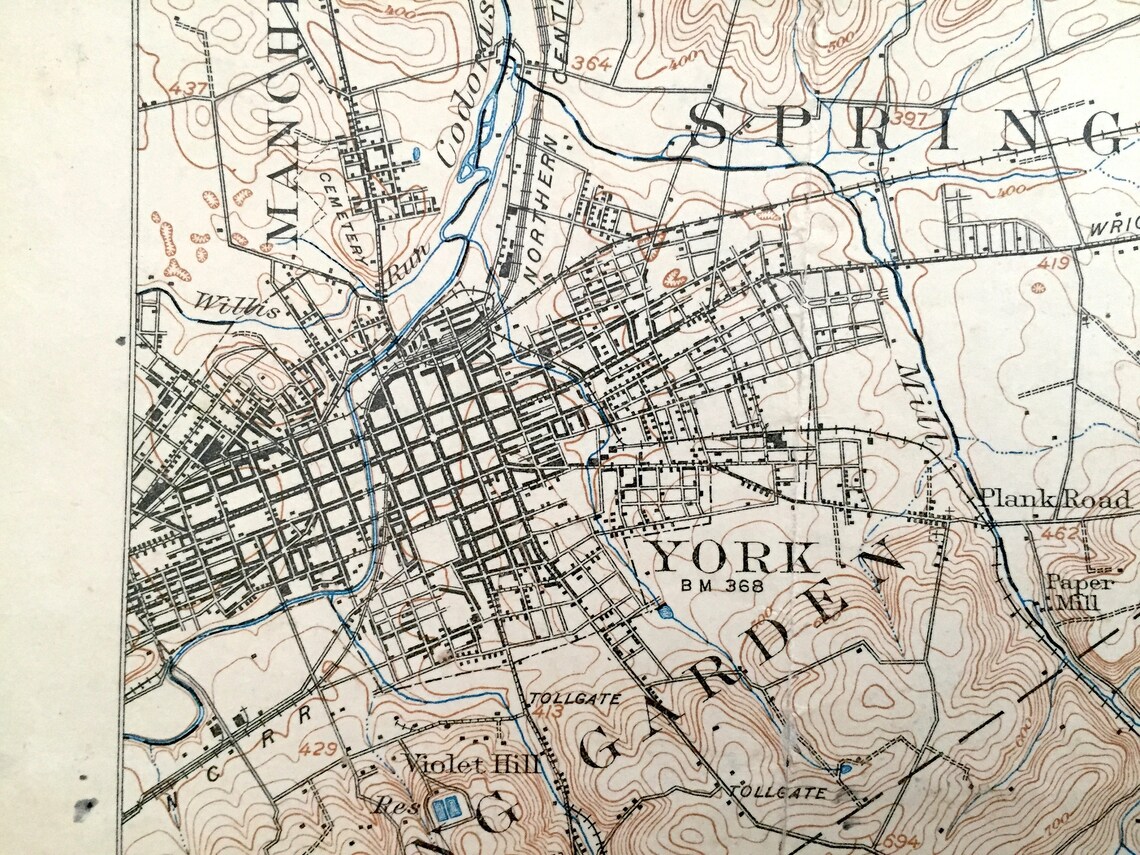 Antique York, Pennsylvania 1910 US Geological Survey Topographic Map ...