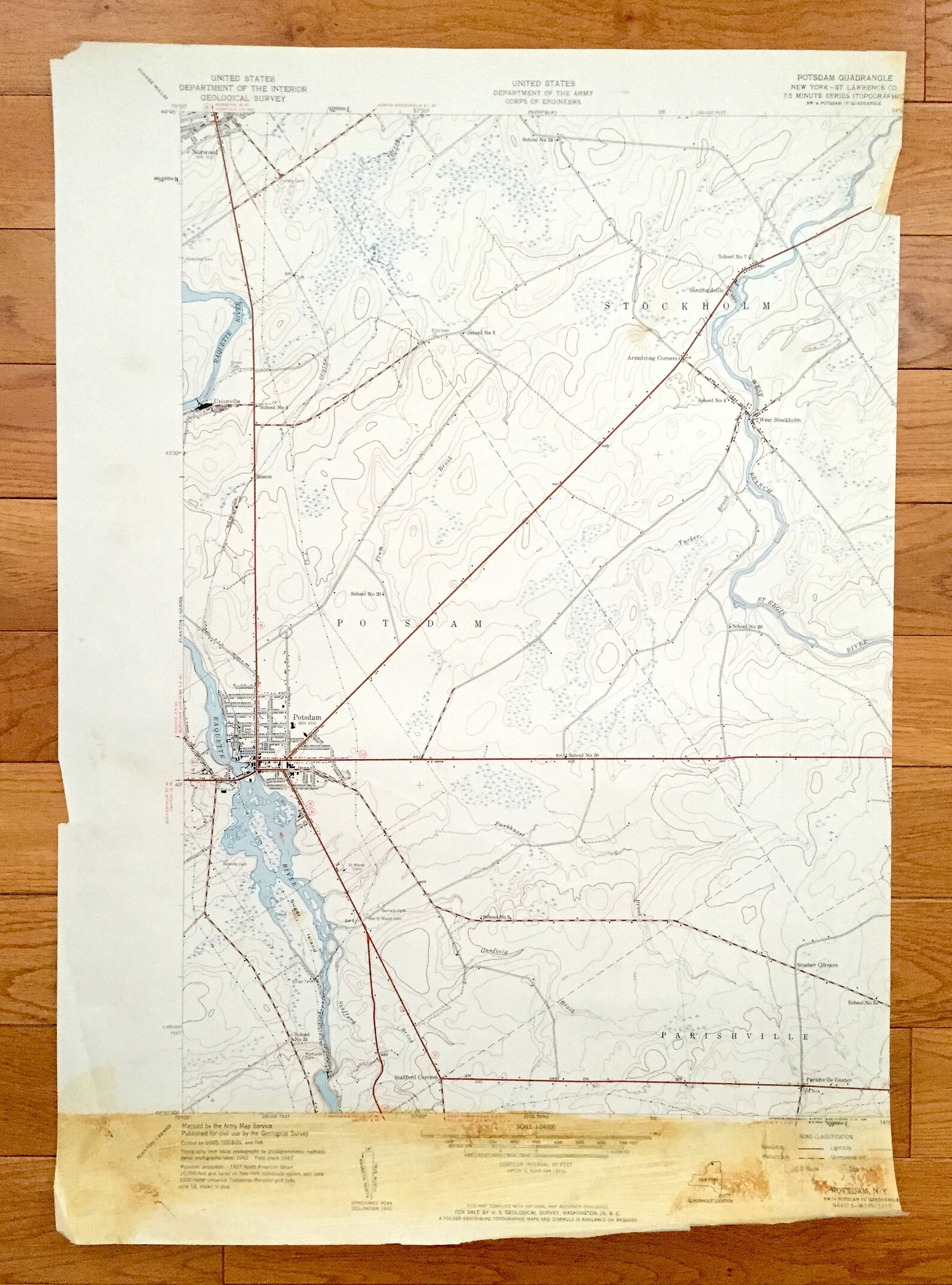 Antique Potsdam, New York 1943 US Geological Survey Topographic Map ...