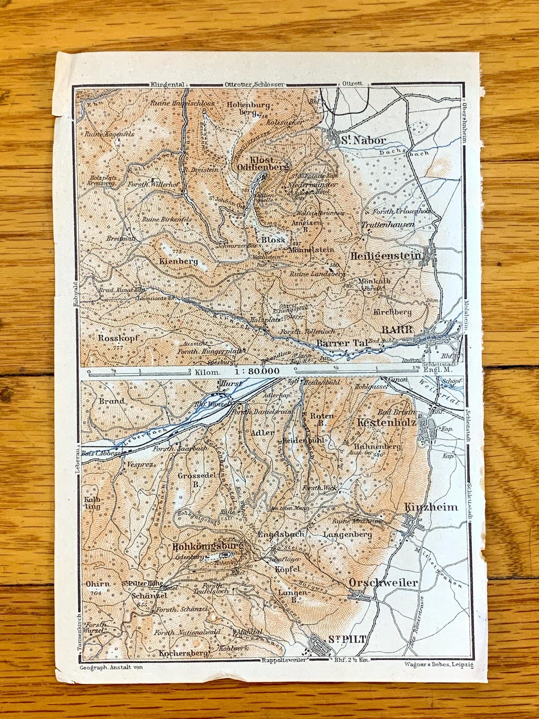 Antique 1911 Barr, France, Map From Baedekers Guide Atlas – Alsace, Bas ...