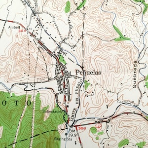 Antique Peñuelas, Puerto Rico 1958 US Geological Survey Topographic Map ...