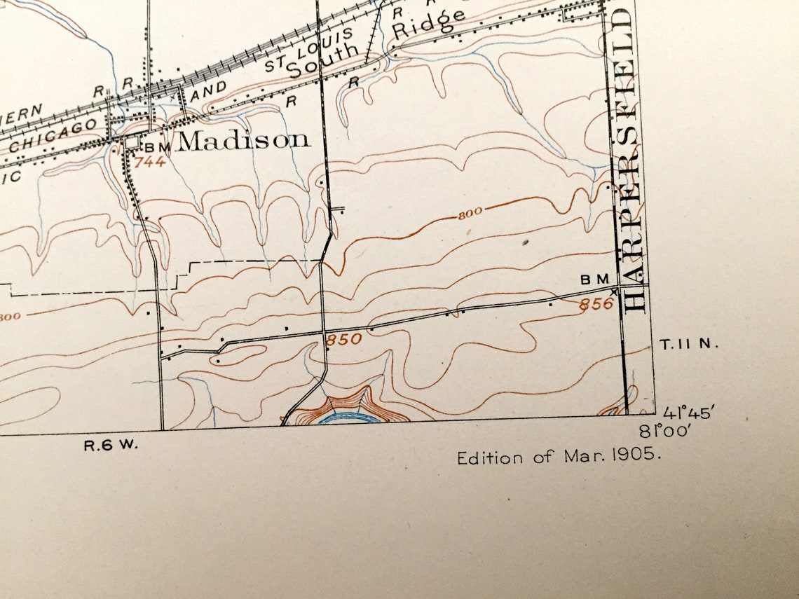 Antique Perry, Ohio 1905 US Geological Survey Topographic Map – Lake ...