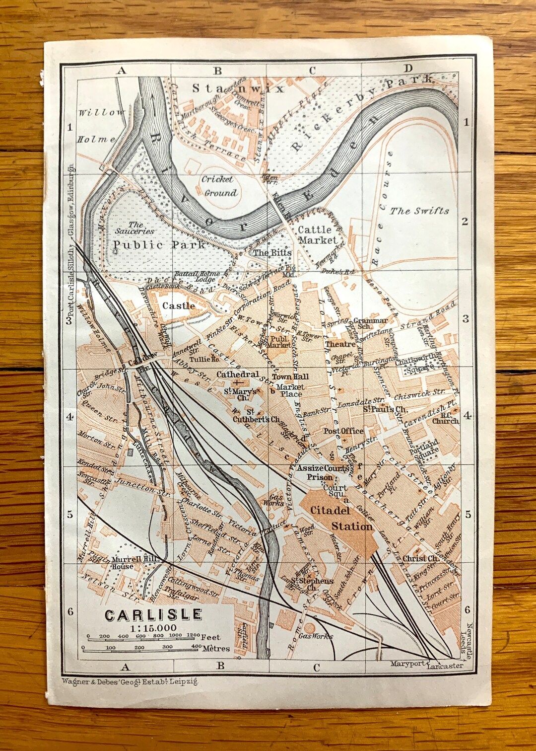 Antique 1906 Carlisle, England Map From Baedekers Atlas of Great ...
