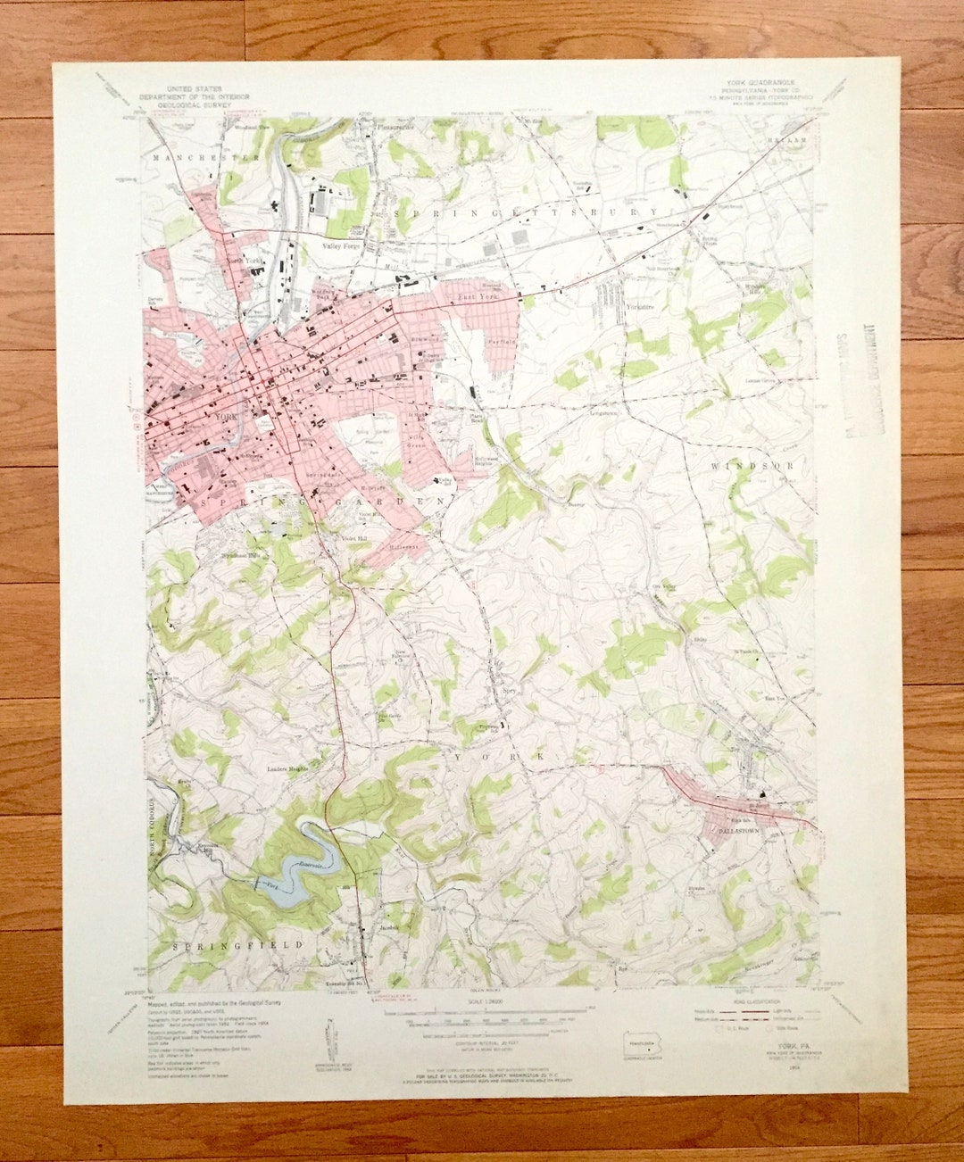 Antique York, Pennsylvania 1954 US Geological Survey Topografische ...