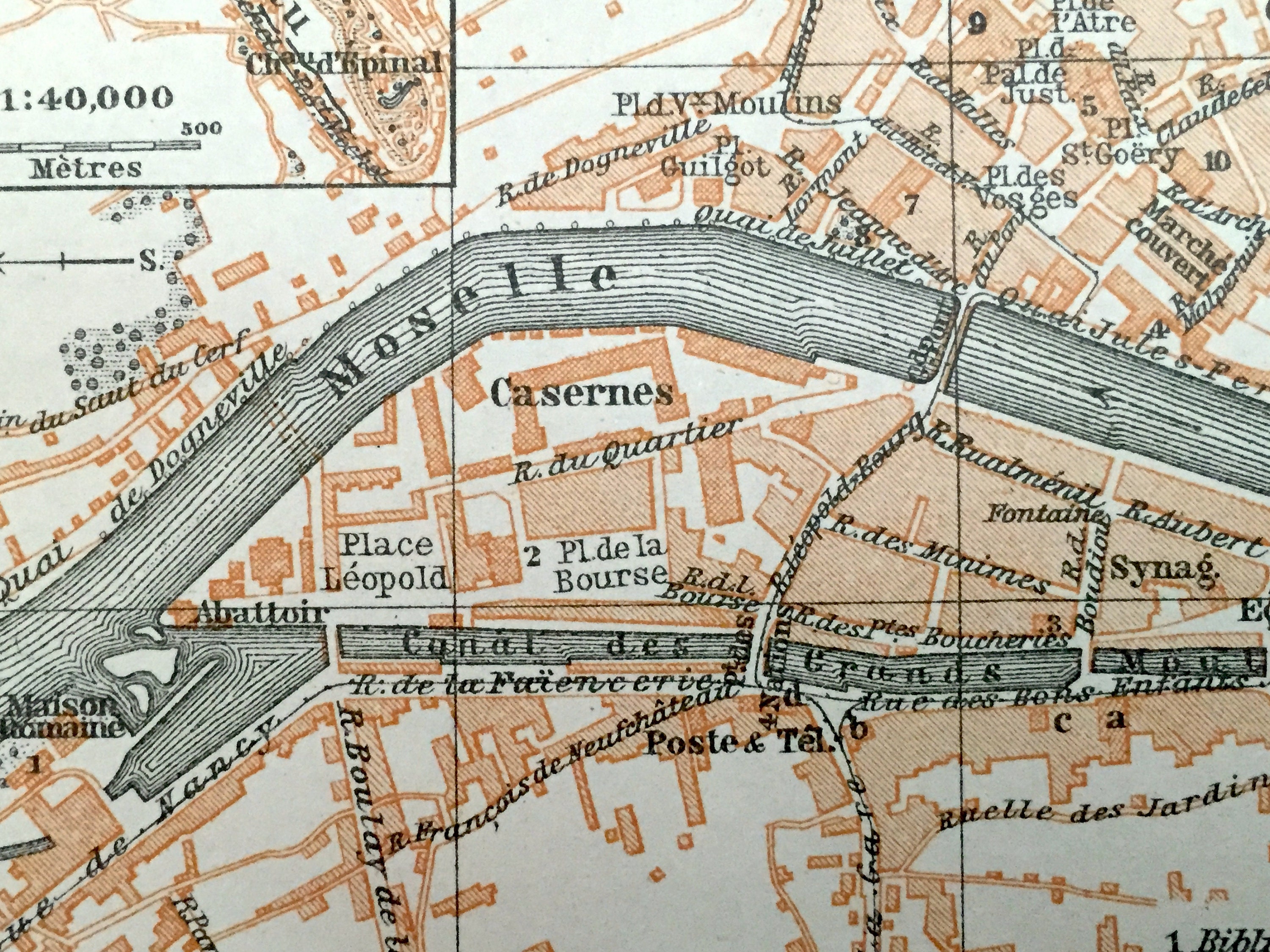 Antique 1909 Epinal, France Map from Baedekers Guide Atlas Vosges ...