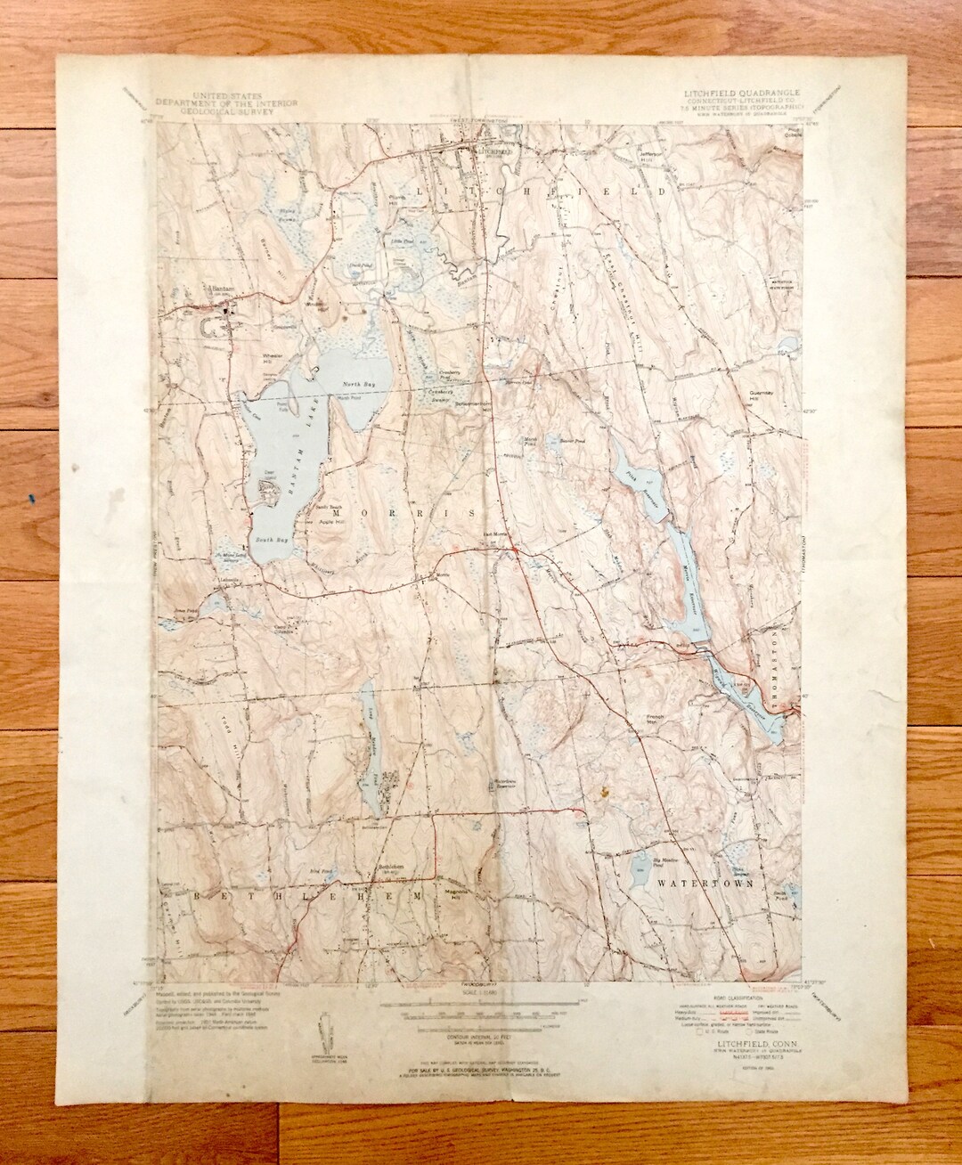Antique Litchfield, Connecticut 1950 US Geological Survey Topographic ...