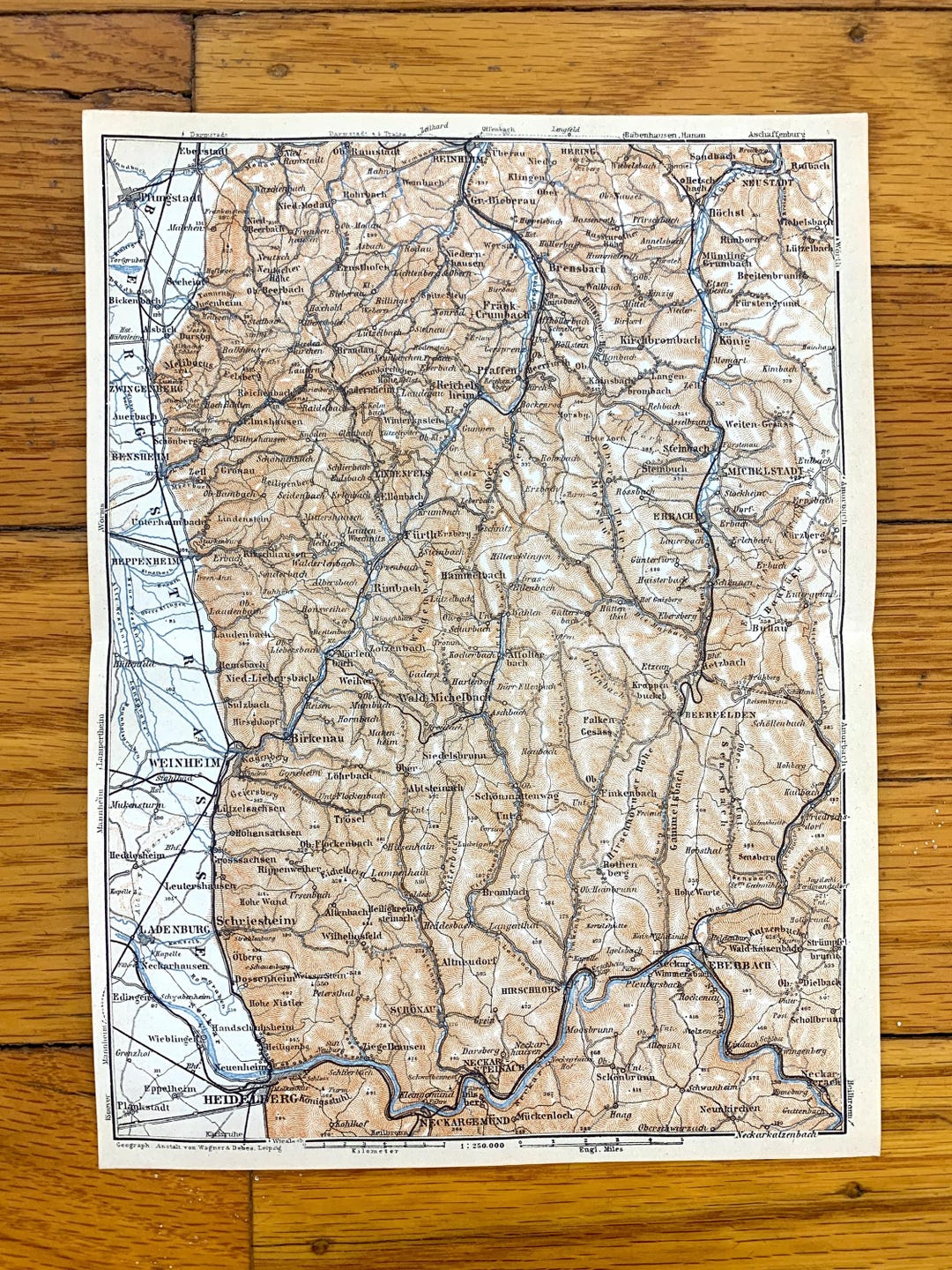 Antique 1911 Heidelberg, Germany Map From Baedekers Guide Atlas – Baden ...