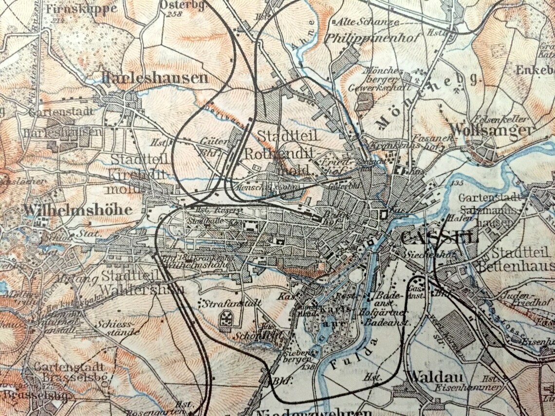 Antique 1925 Cassel, Germany Map From Baedekers Guide Atlas – Waldau ...