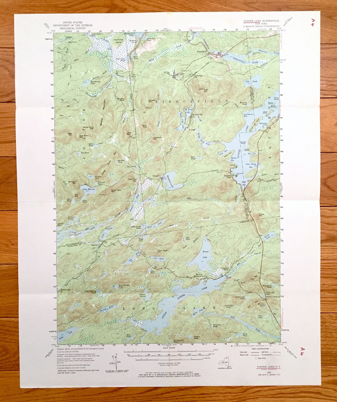 Antique Tupper Lake, New York 1954 US Geological Survey Topographic Map ...