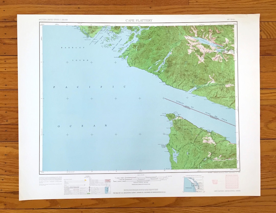 Antique Cape Flattery, Washington 1953 US Geological Survey Topographic ...