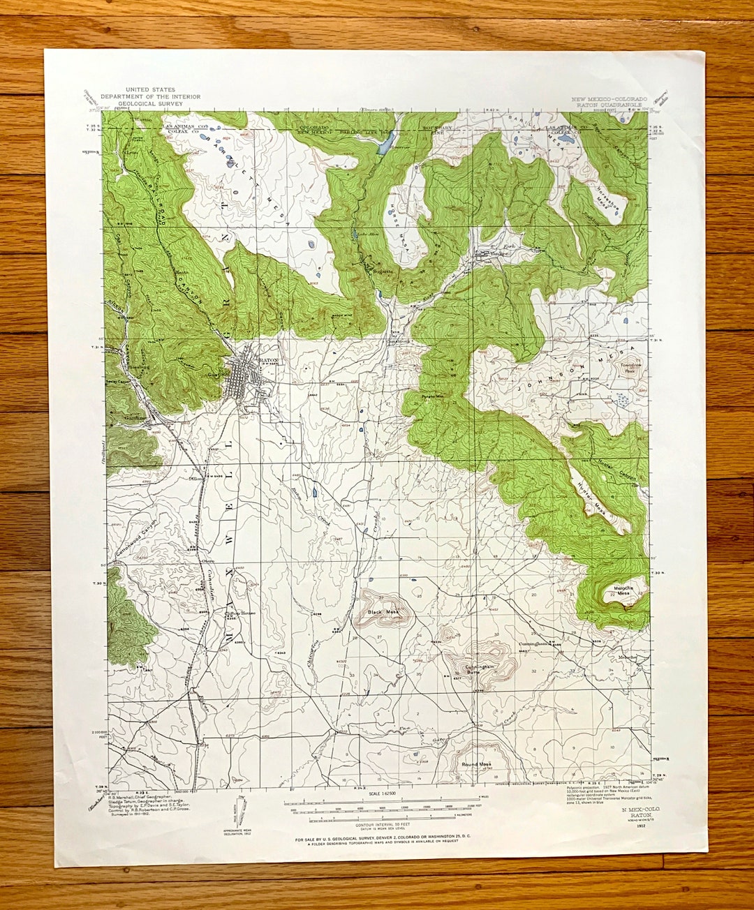 Antique Raton, New Mexico 1912 US Geological Survey Topographic Map ...