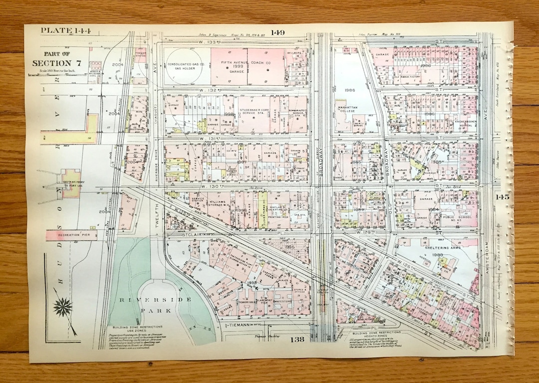 Antique Manhattan, New York City Map From Bromley's 1925 Manhattan Land ...