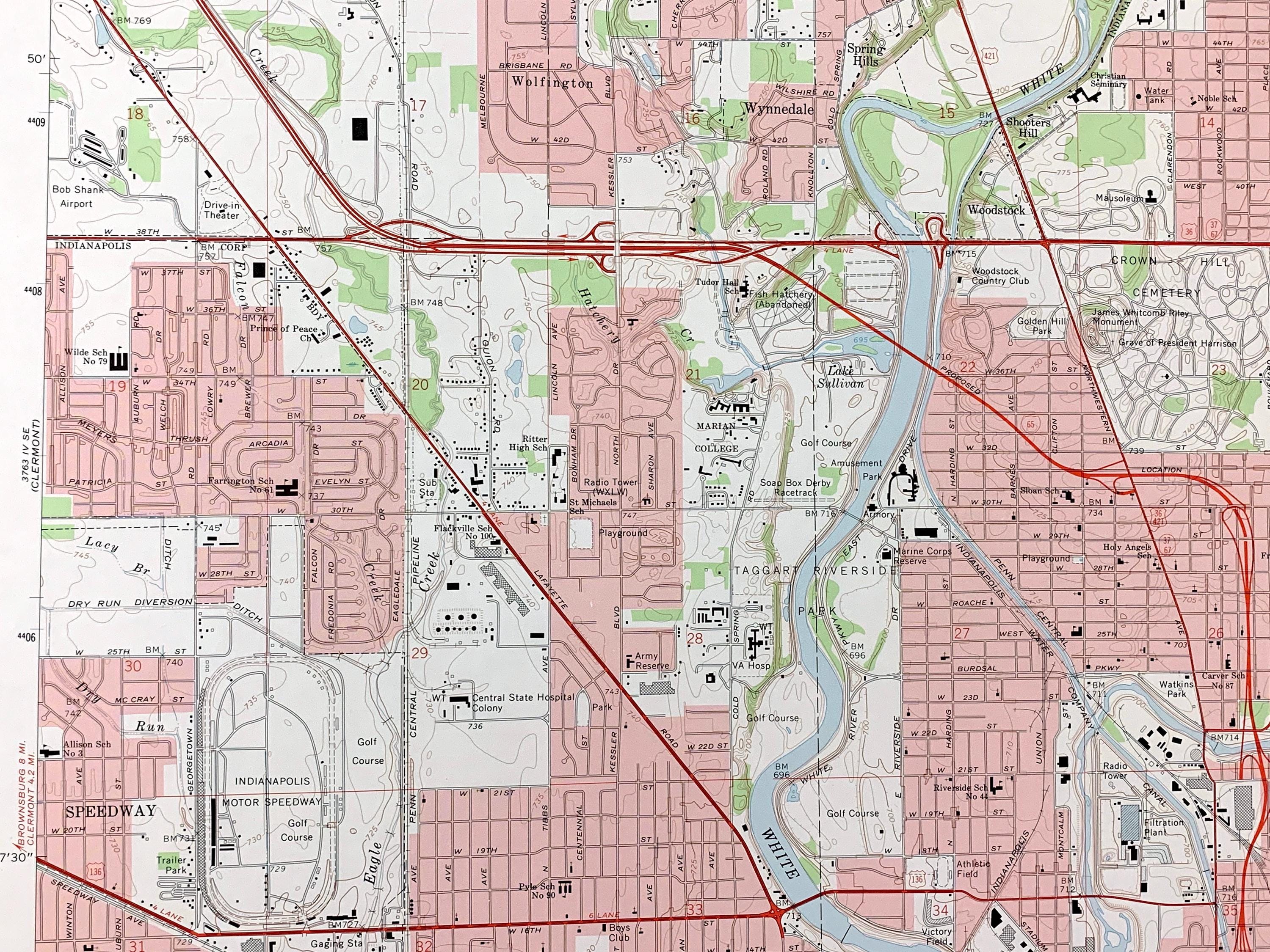 Antique Indianapolis West, Indiana 1967 US Geological Survey ...