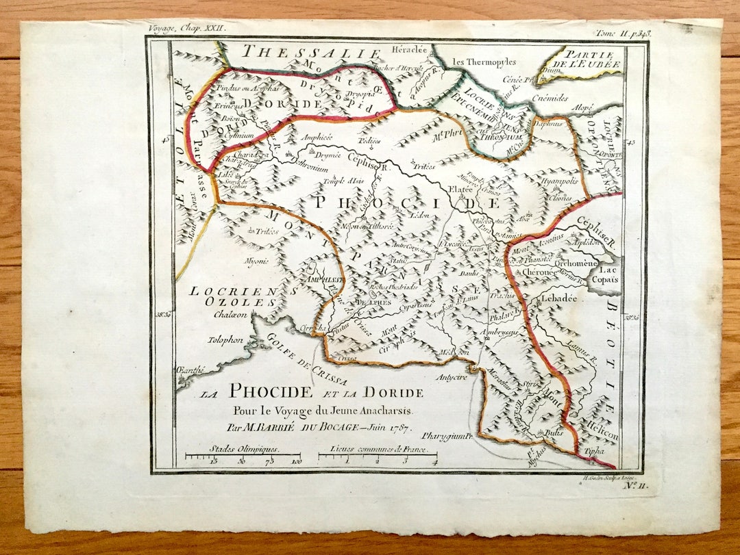 Antique 1787 Phocis & Doris, Greece Map Engraving From Chez Bossange ...