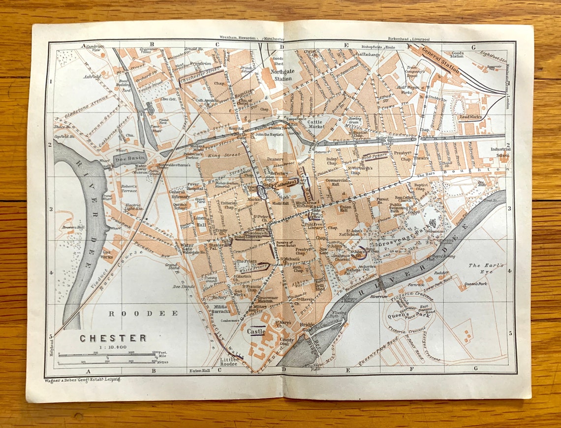 Antique 1906 Chester England Map From Baedekers Atlas of - Etsy