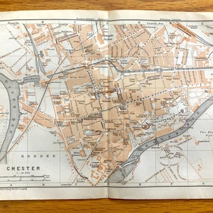 Antique 1906 Chester, England Map From Baedekers Atlas of Great Britain ...