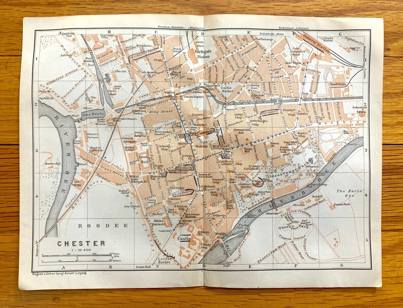 Antique 1906 Chester England Map From Baedekers Atlas of - Etsy