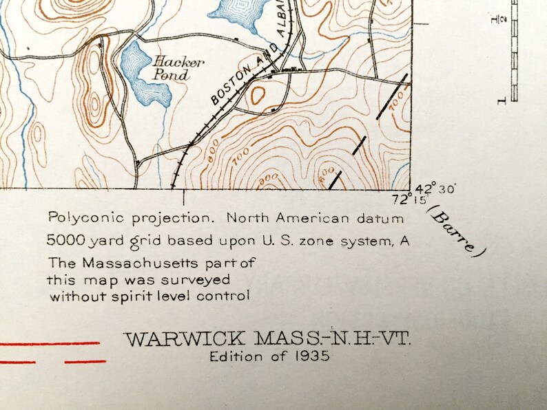 Antique Warwick, Massachusetts 1935 US Geological Survey Topographic ...