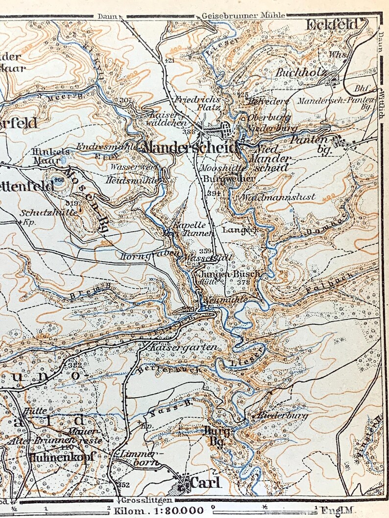 Antique 1911 Manderscheid, Germany Map From Baedekers Guide Atlas ...