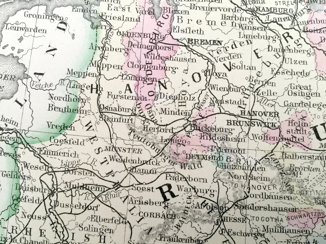 Antique 1871 Prussia & German States Map by S. Augustus | Etsy
