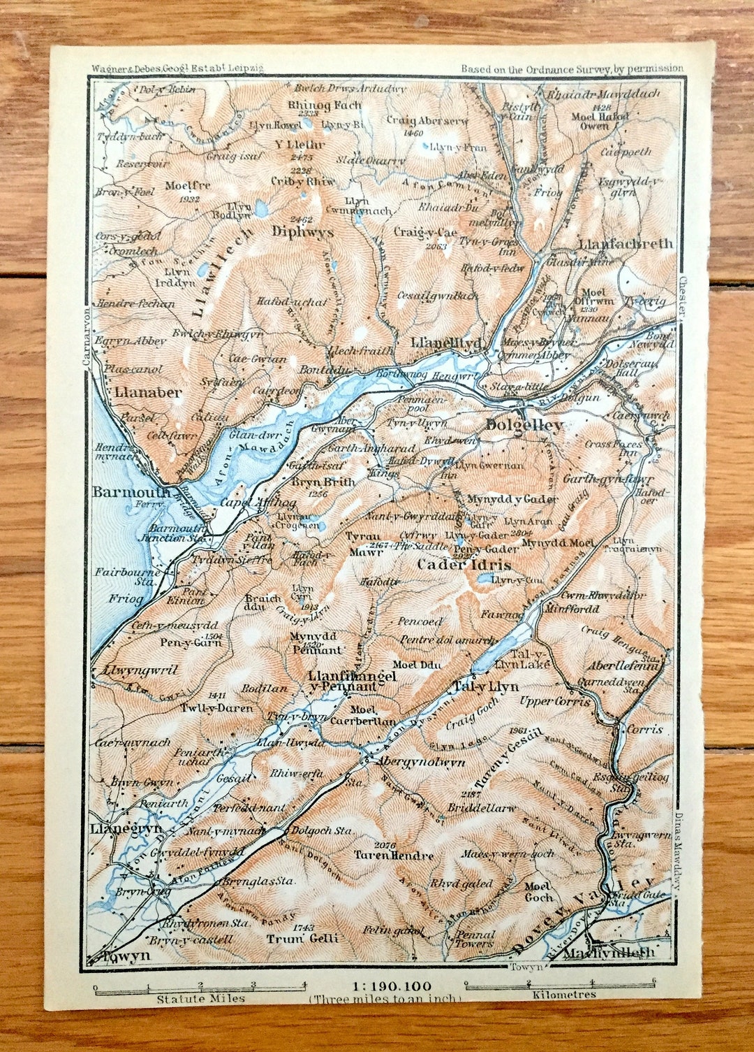 Antique 1927 Gwynedd, Wales Map From Baedekers Atlas of Great Britain ...