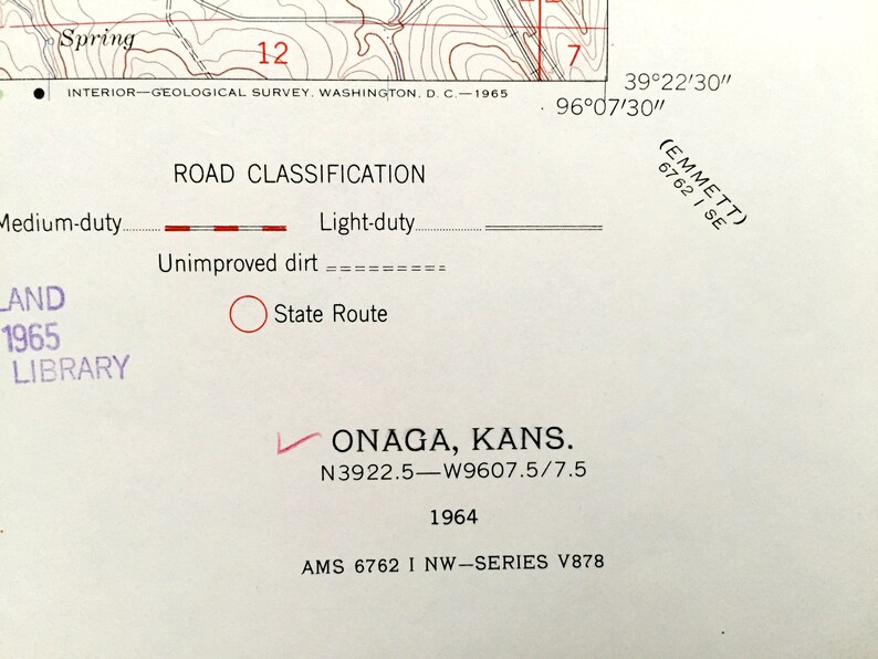 Antique Onaga, Kansas 1964 US Geological Survey Topographic Map – Lone ...