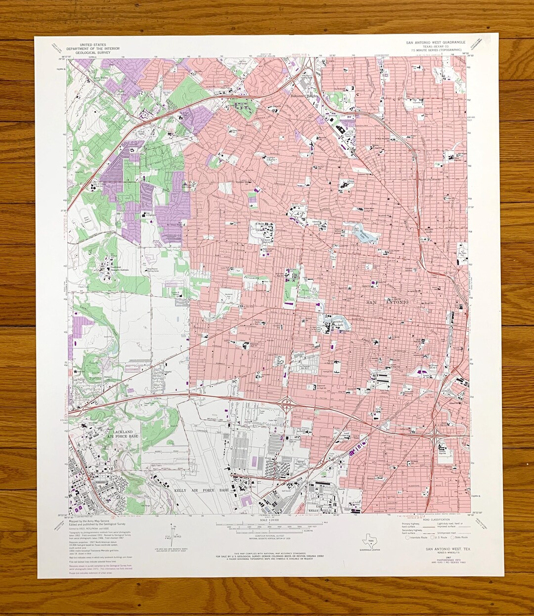 Antique San Antonio West, Texas 1967 US Geological Survey Topographic ...