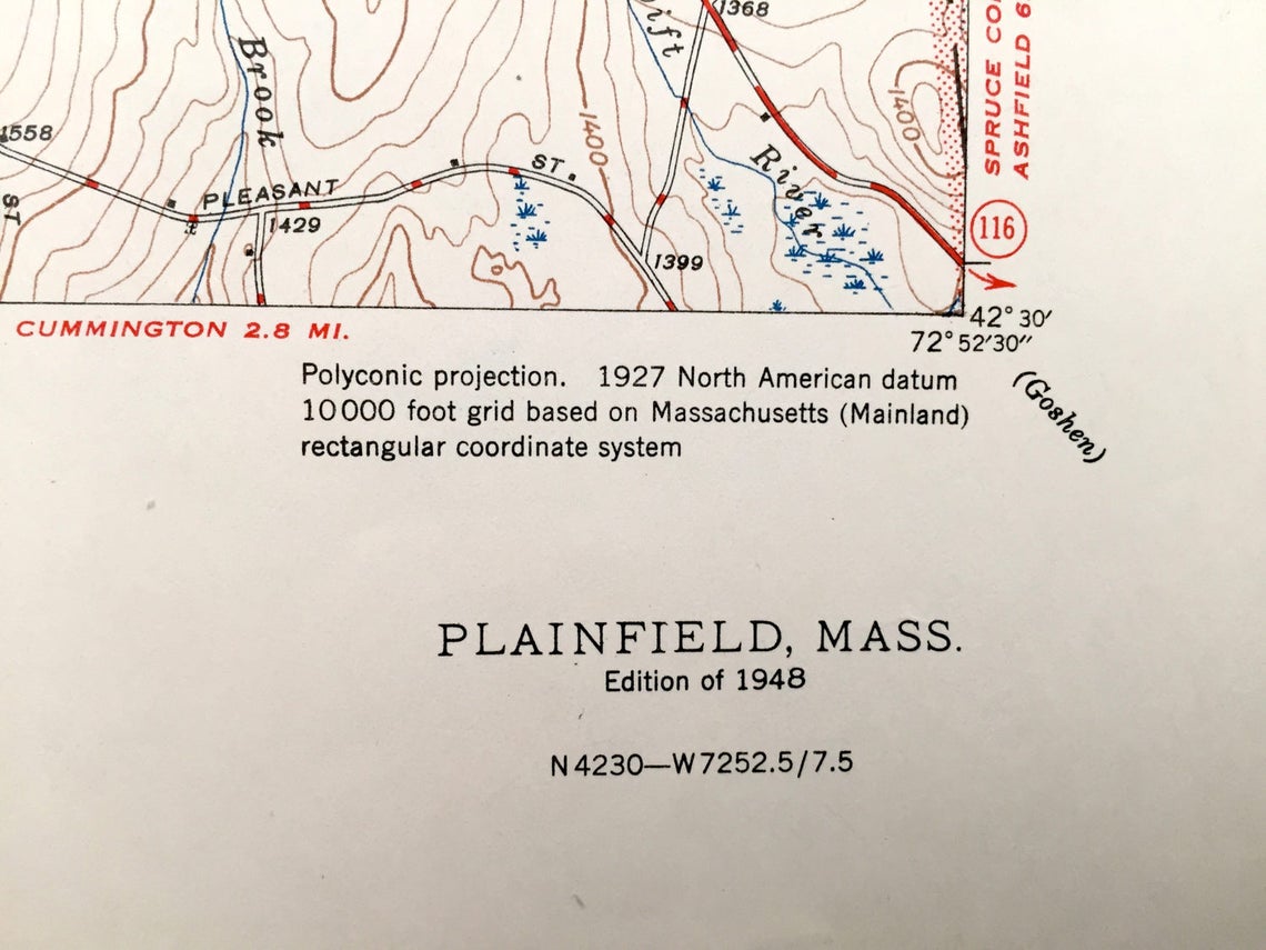 Antique Plainfield, Massachusetts 1948 US Geological Survey Topographic ...