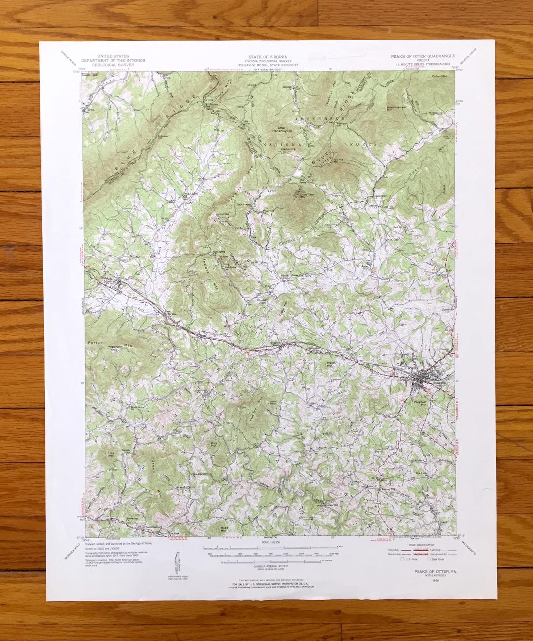 Antique Peaks of Otter, Virginia 1950 US Geological Survey Topographic ...
