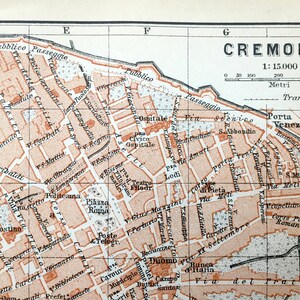 Antique 1904 Cremona, Italy Map From Baedekers Guide – Lombardy, Emilia ...
