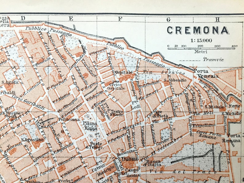 Antique 1904 Cremona Italy Map From Baedekers Guide - Etsy