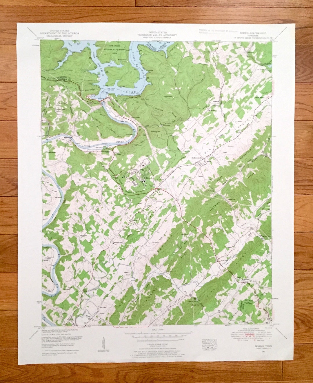 Antique Norris, Tennessee 1952 US Geological Survey Topographic Map ...