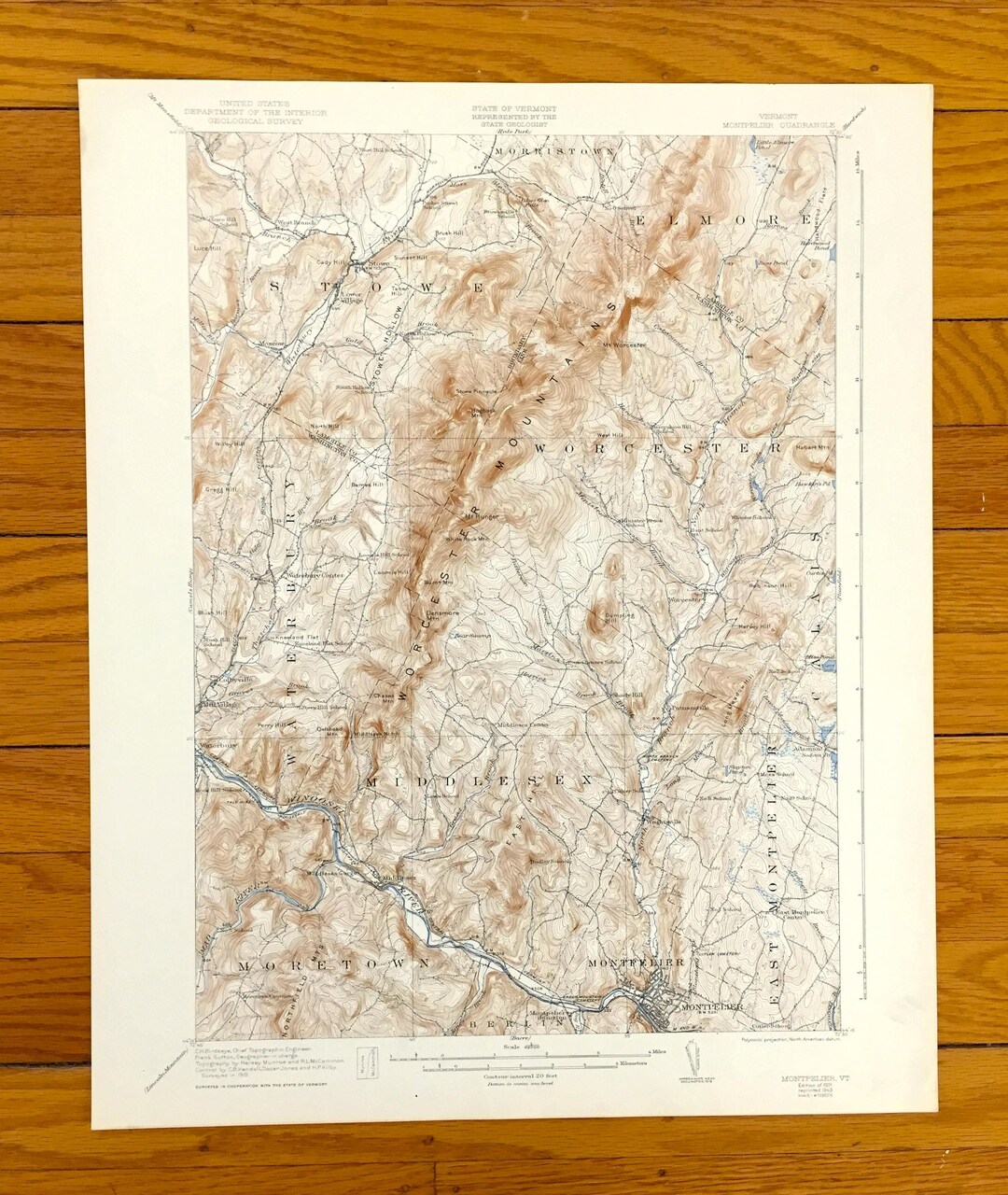 Antique Montpelier, Vermont 1921 US Geological Survey Topographic Map ...