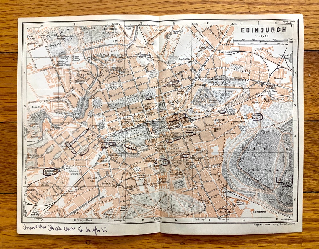 Antique 1906 Edinburgh, Scotland Map From Baedekers Atlas of Great ...