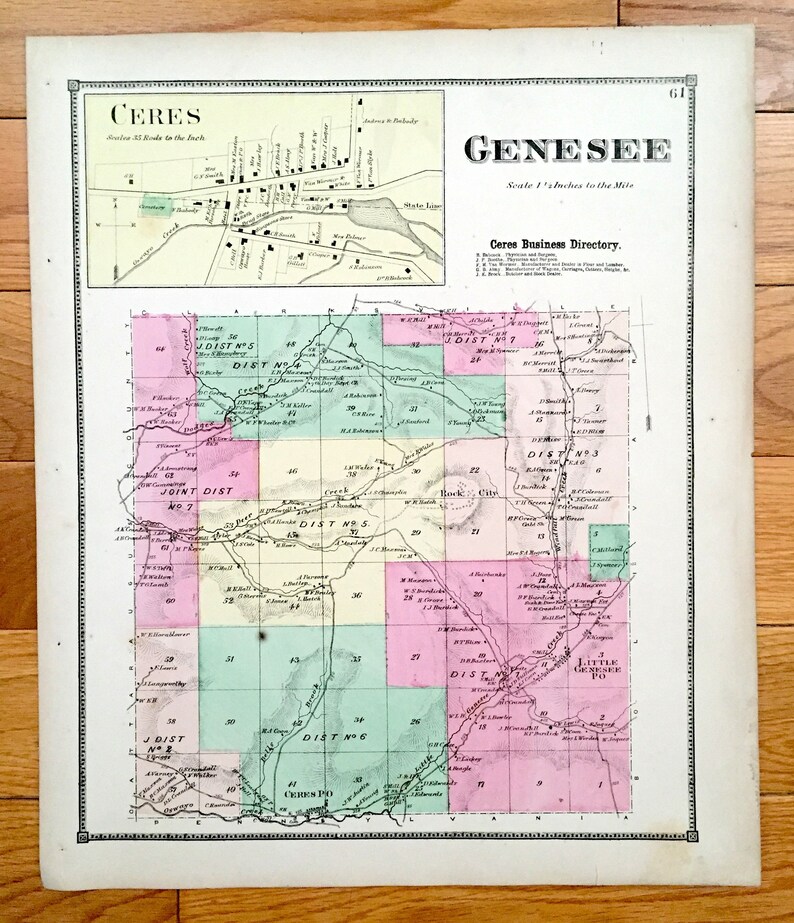 Antique 1869 Genesee New York Map From D.G. Beers Atlas of | Etsy
