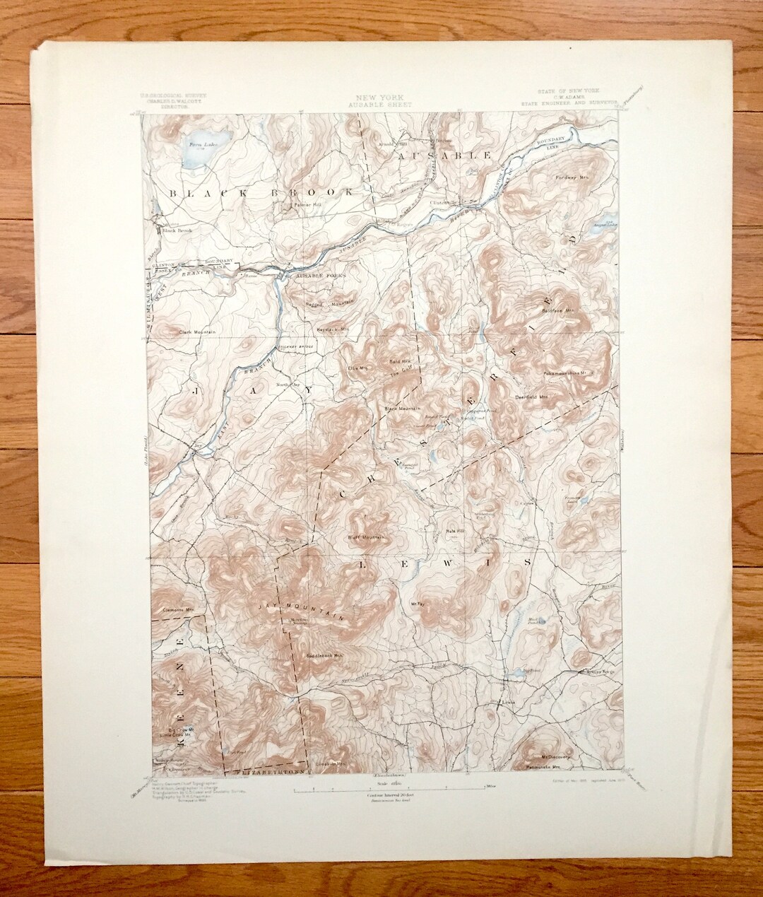 Antique Au Sable Forks, New York 1895 US Geological Survey Topographic ...