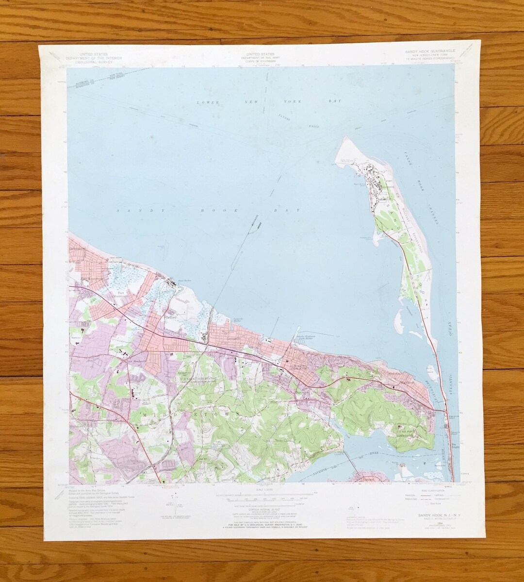 Antique Sandy Hook, New Jersey 1954 US Geological Survey Topographic ...
