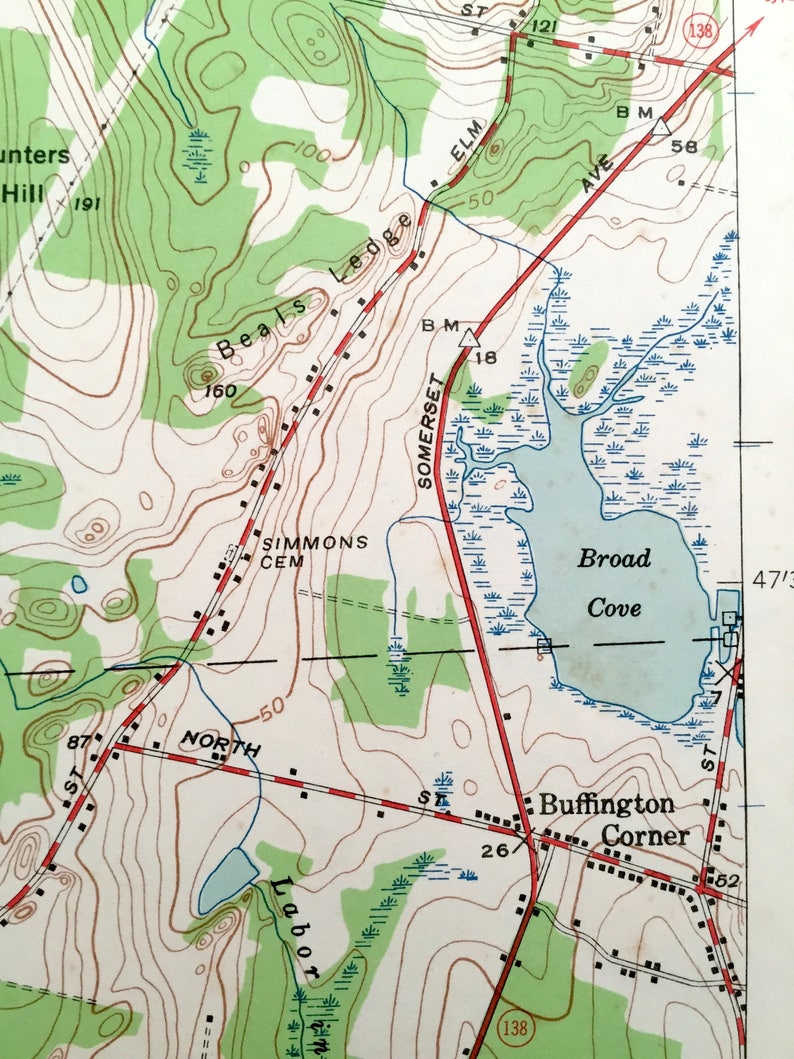 Antique Somerset, Massachusetts 1943 US Geological Survey Topographic ...