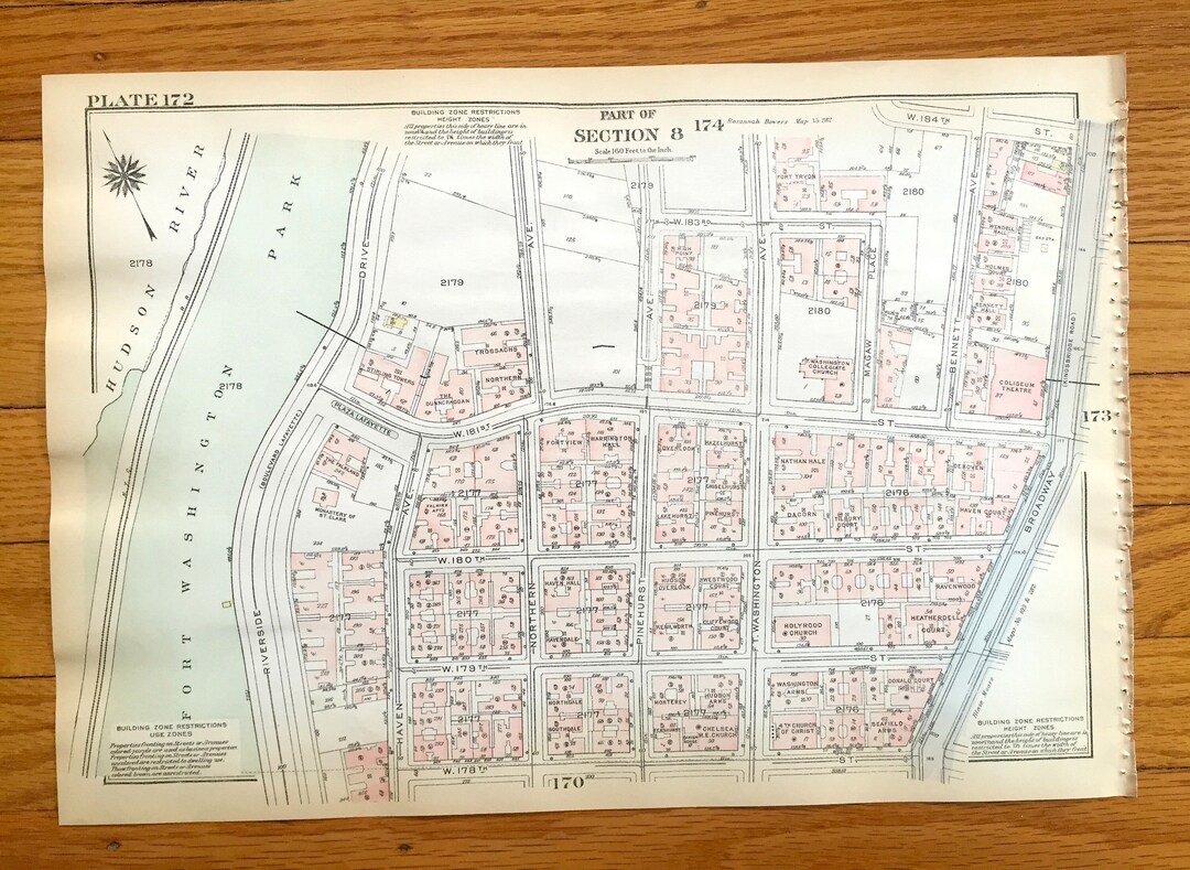 Antique Manhattan, New York City Map From Bromley's 1925 Manhattan Land ...