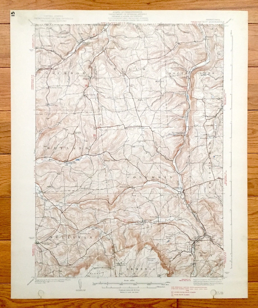 Antique Troy, Pennsylvania 1938 US Geological Survey Topographic Map ...